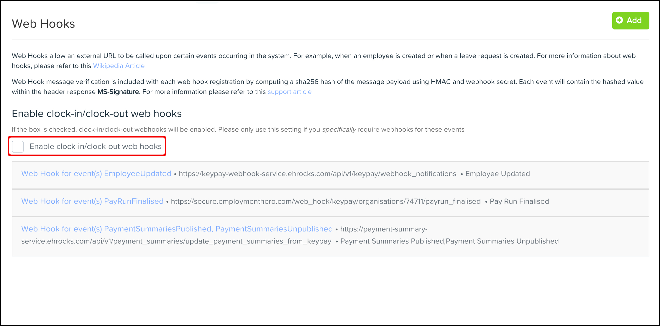 Setup, test and manage Web Hooks – Your Payroll (UK)