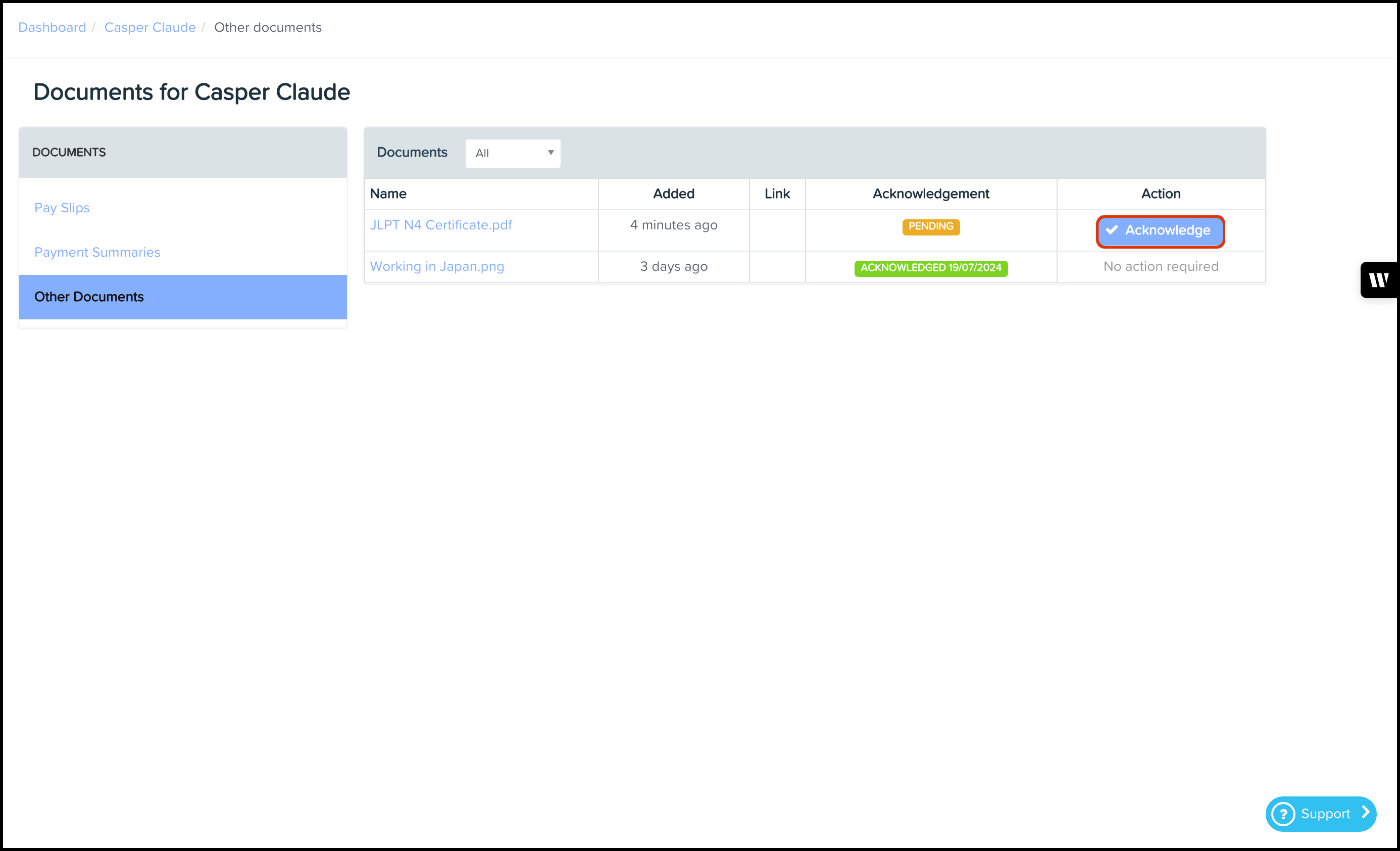 Acknowledging and downloading other documents from the employee portal – Your Payroll (AU)
