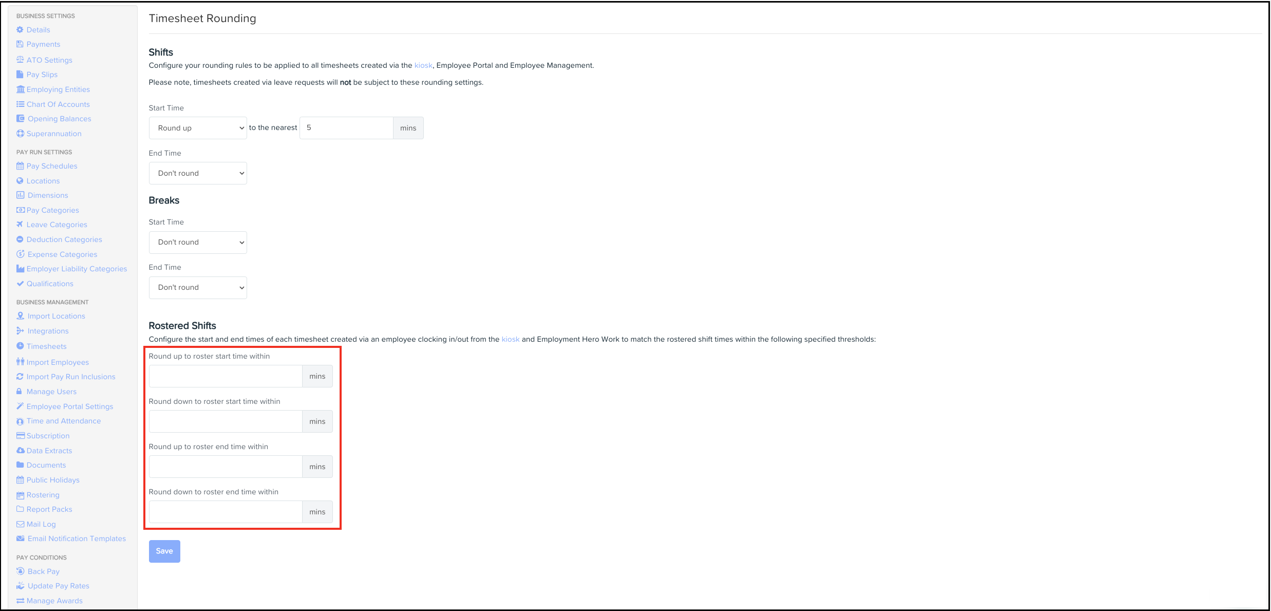 Set up timesheet rounding – Your Payroll (UK)