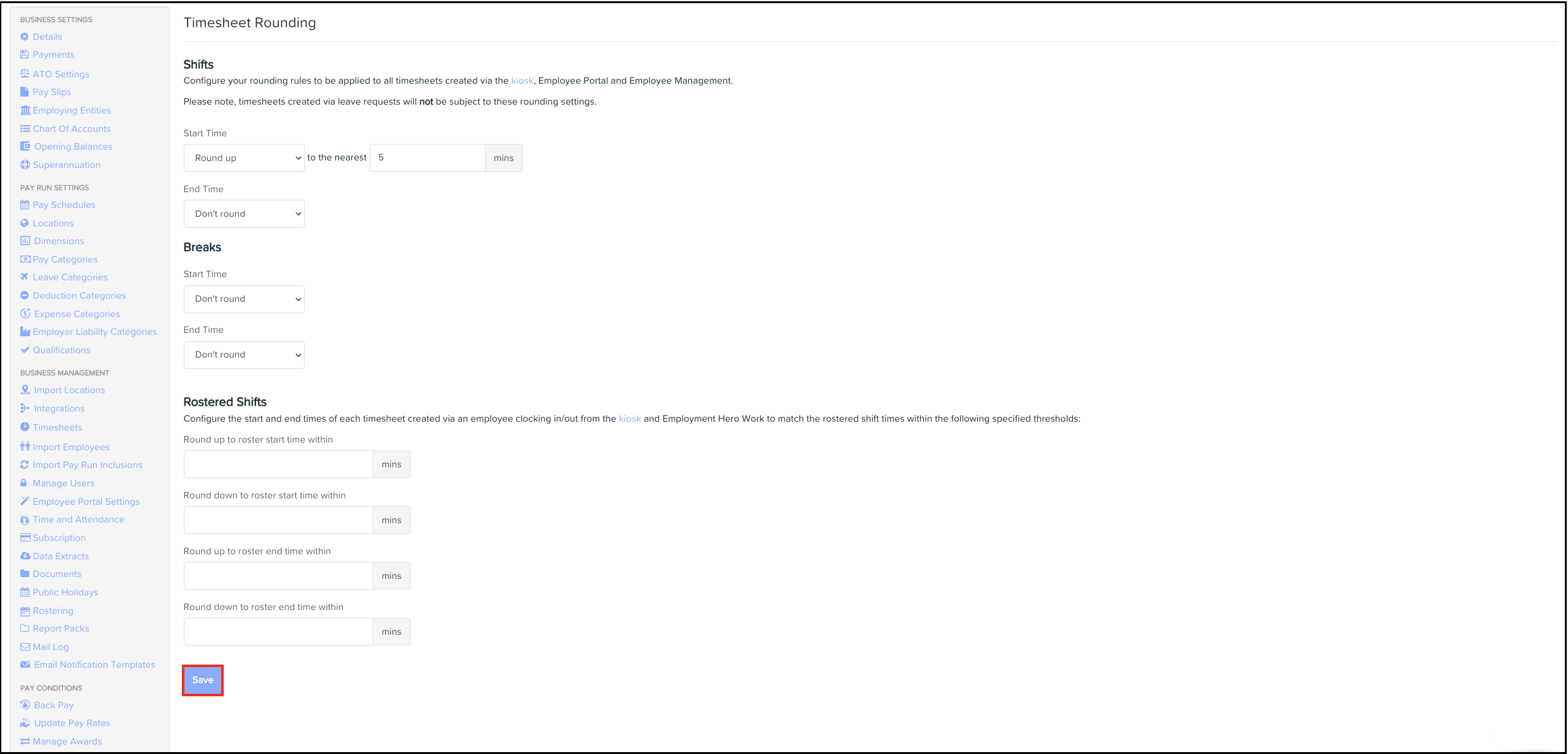 Set up timesheet rounding – Your Payroll (UK)