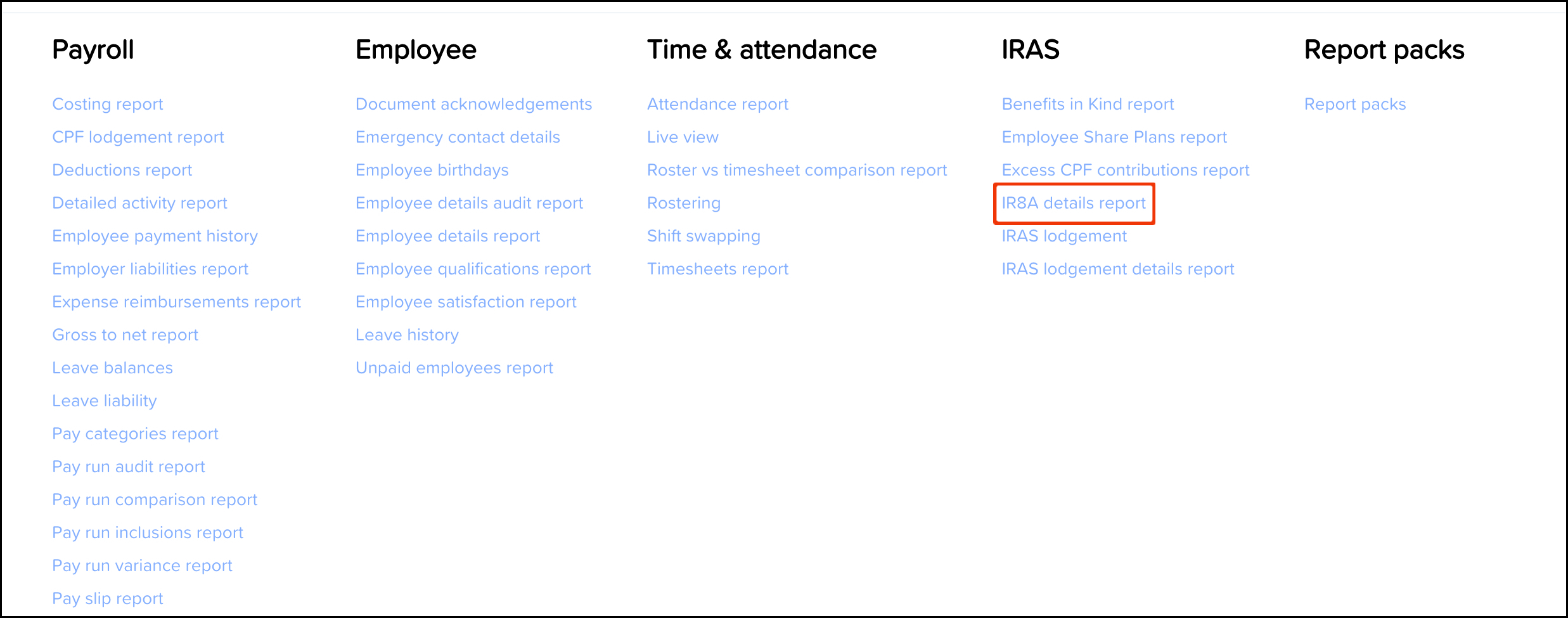 Run an IR8A details report – Your Payroll (SG)