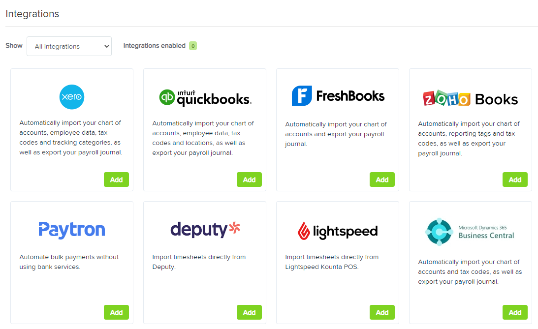Integrations Page – Your Payroll (AU)
