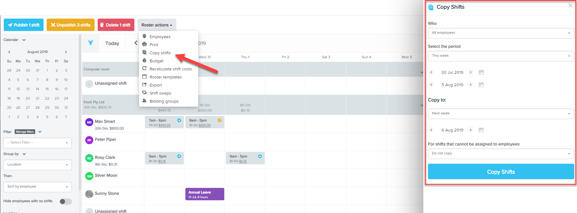 Copying shifts – Your Payroll (AU)