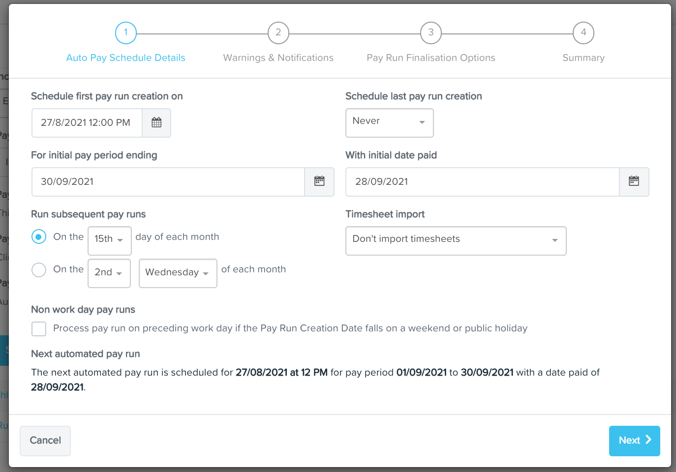 Pay Schedules - Configuring Automated Pay Runs – Your Payroll (UK)