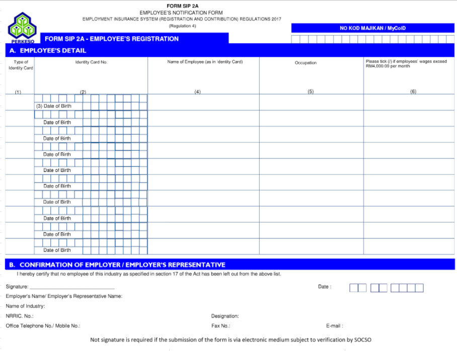 EIS Borang SIP 2A (New employee) – Your Payroll (MY)