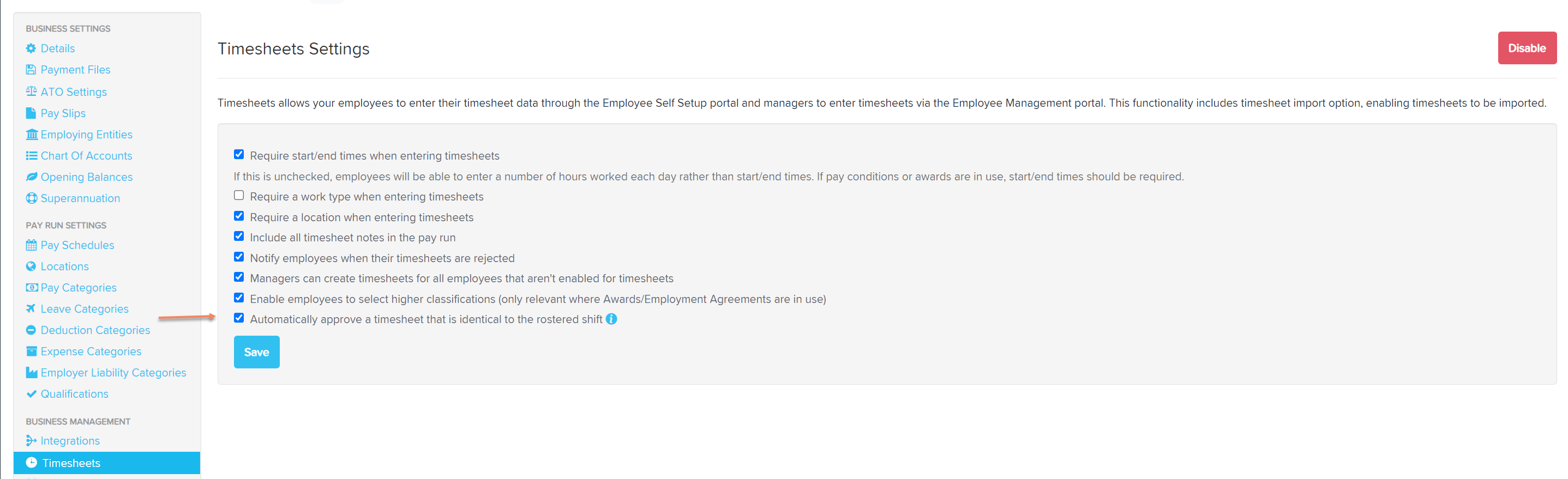Automatically approving timesheets that match the roster – Your Payroll (AU)