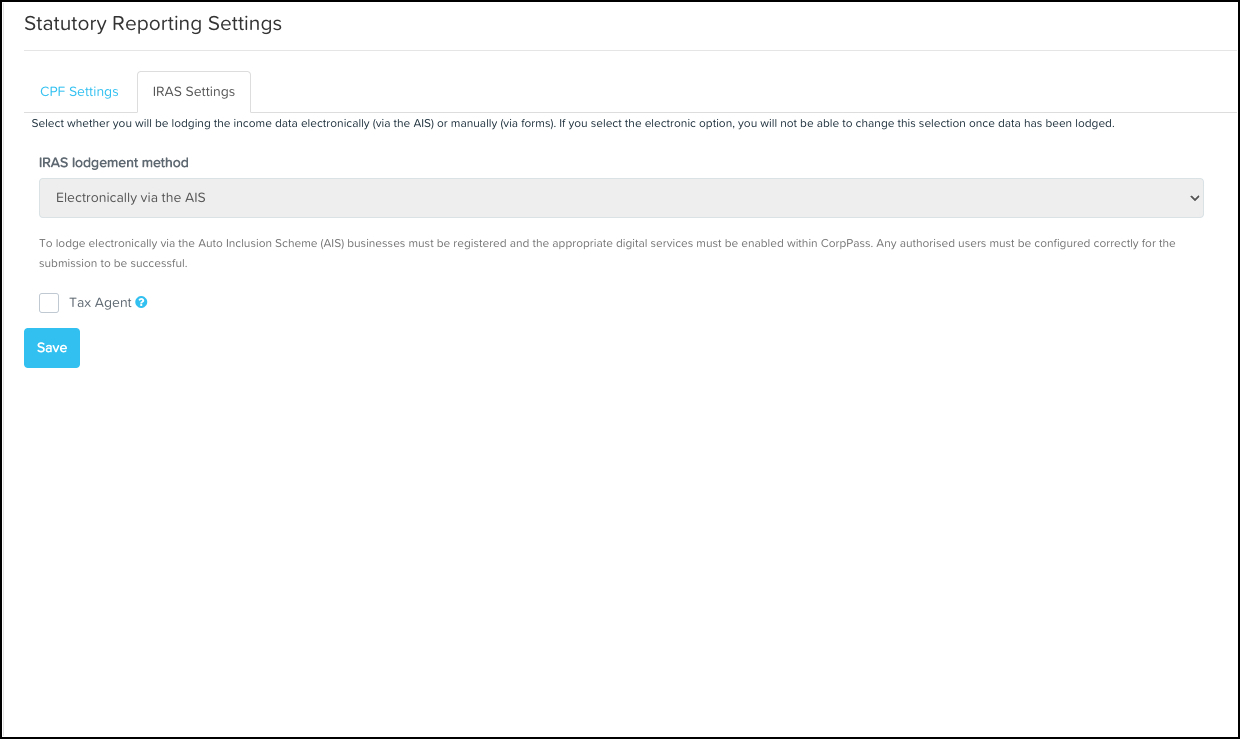 IRAS Settings – Your Payroll (SG)