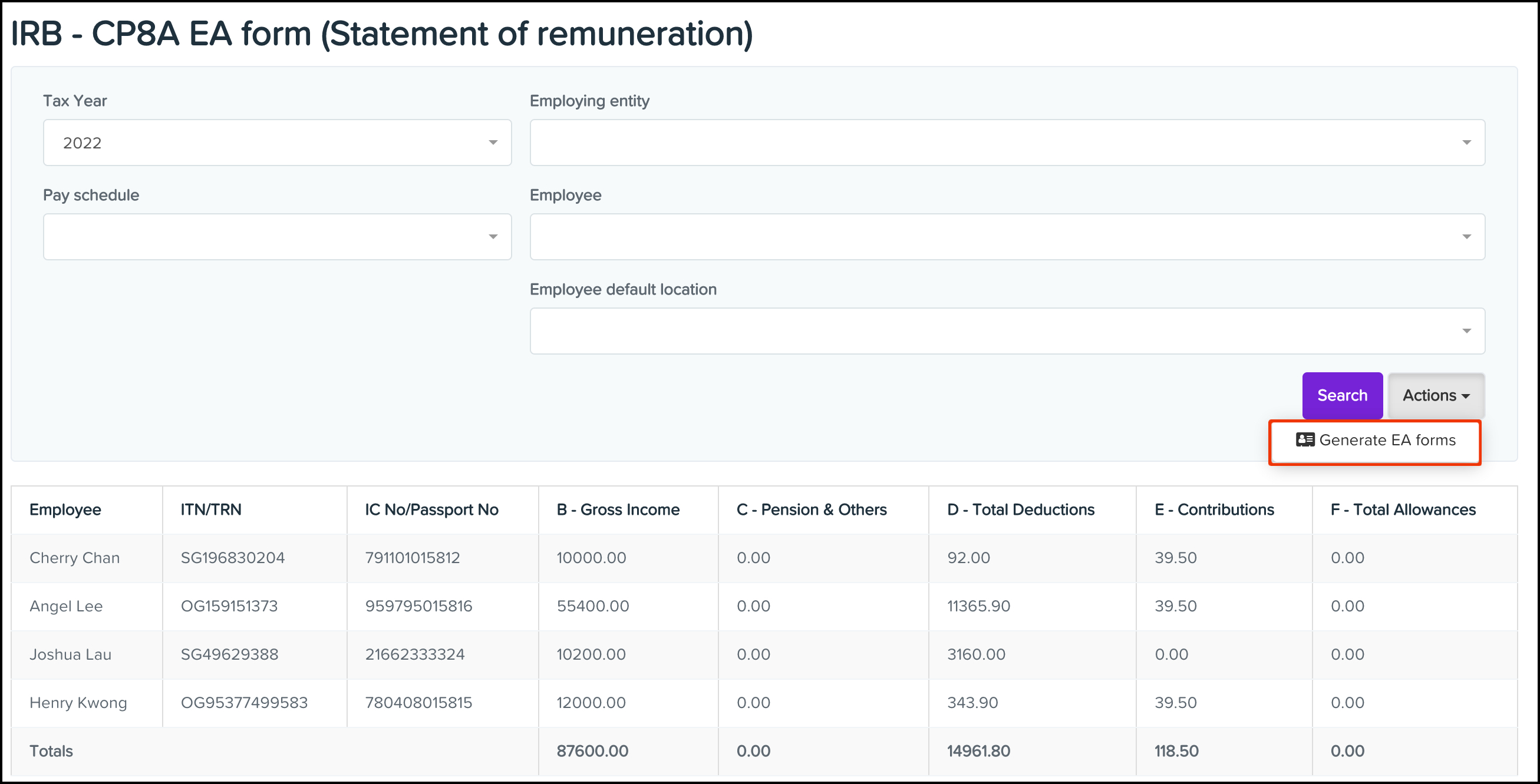 EA Form Report – Your Payroll (MY)