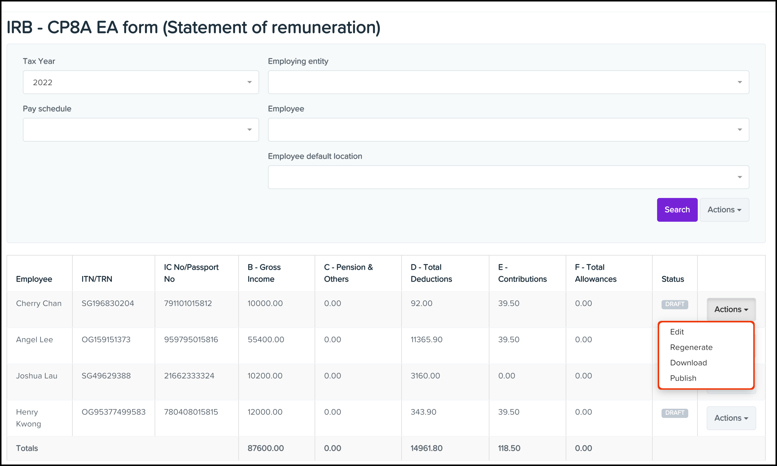 EA Form Report – Your Payroll (MY)