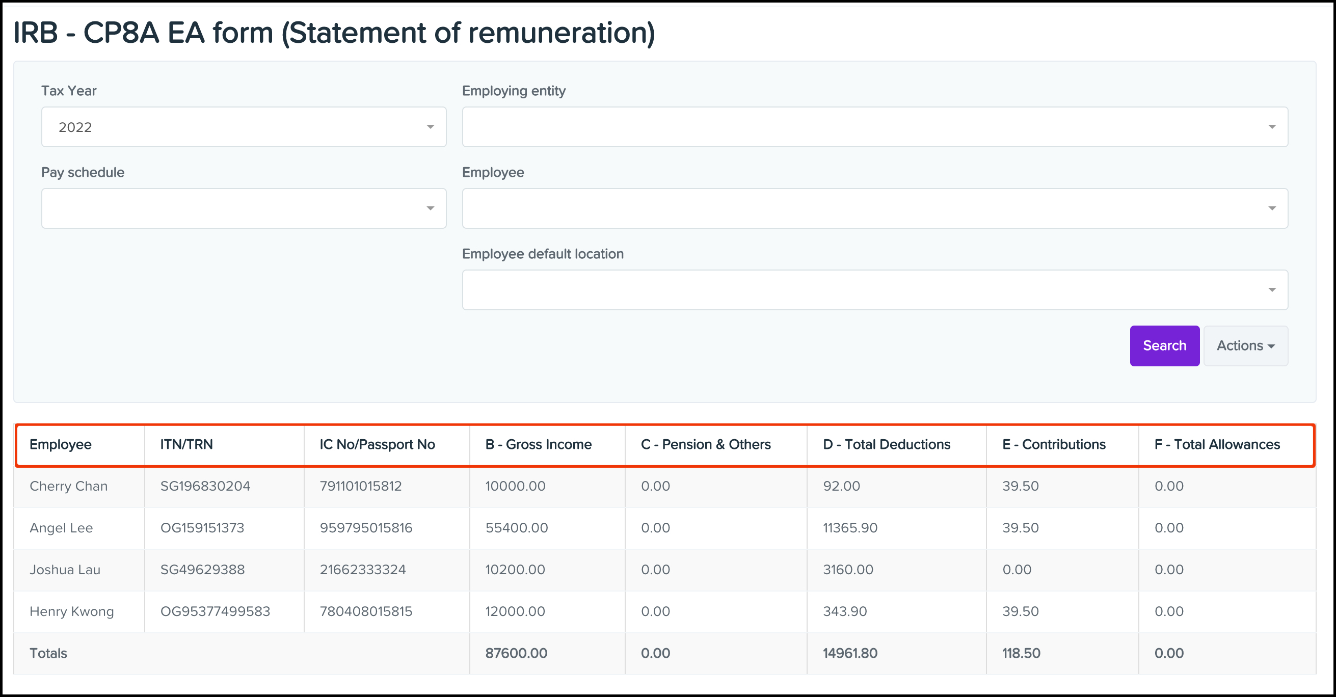 EA Form Report – Your Payroll (MY)