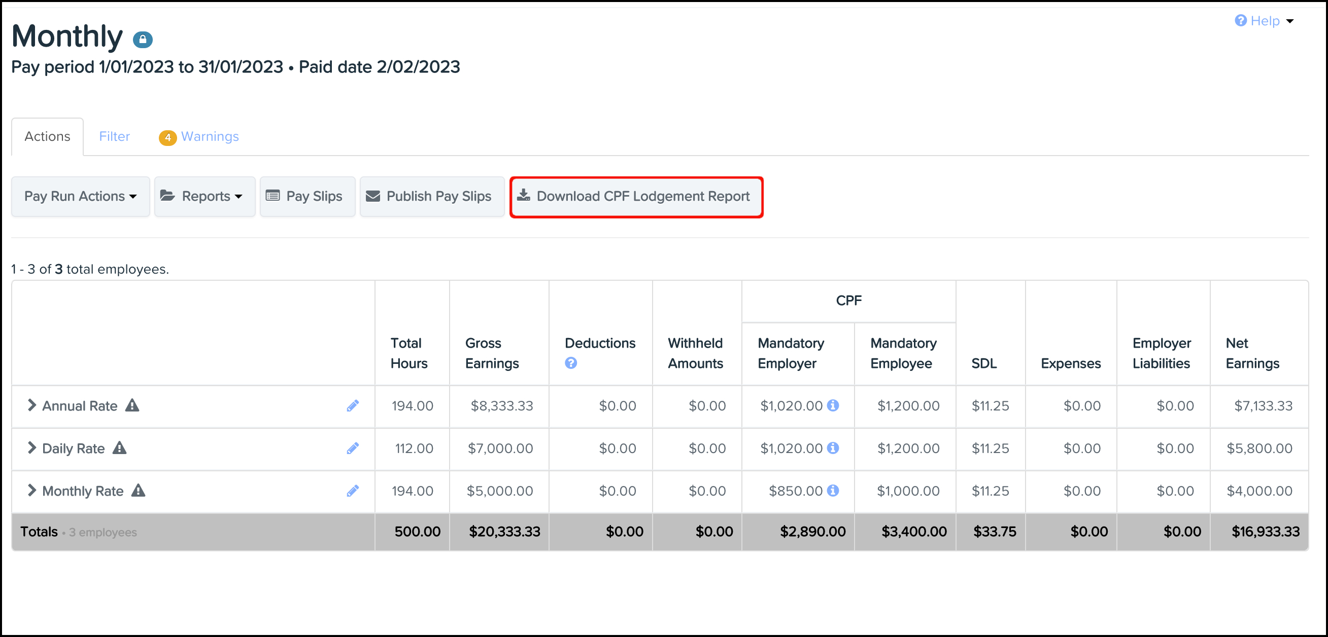 CPF Lodgement Report – Your Payroll (SG)