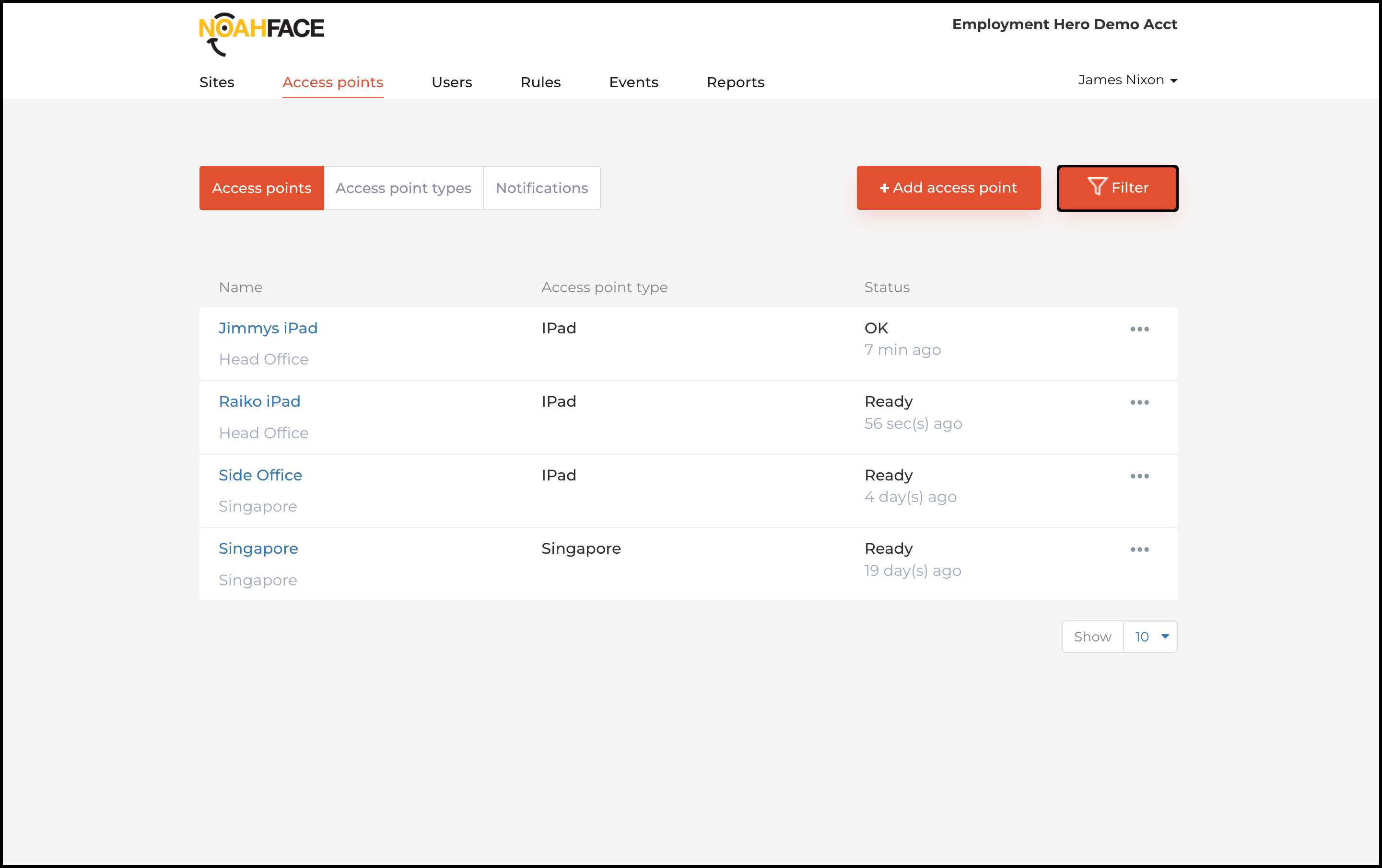 Setup and manage access points | Noah Face Web Platform – Your Payroll (MY)