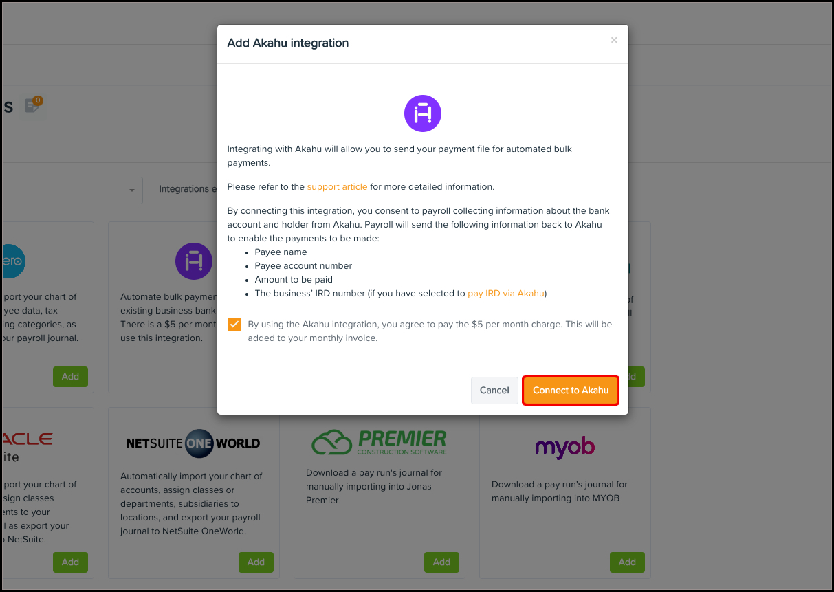 Guide to Akahu Payment integration – Your Payroll (NZ)