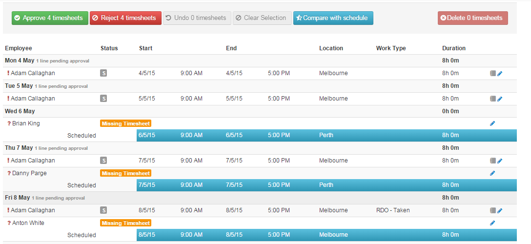 Timesheets - Compare Rostered Shifts to Timesheets when approving ...